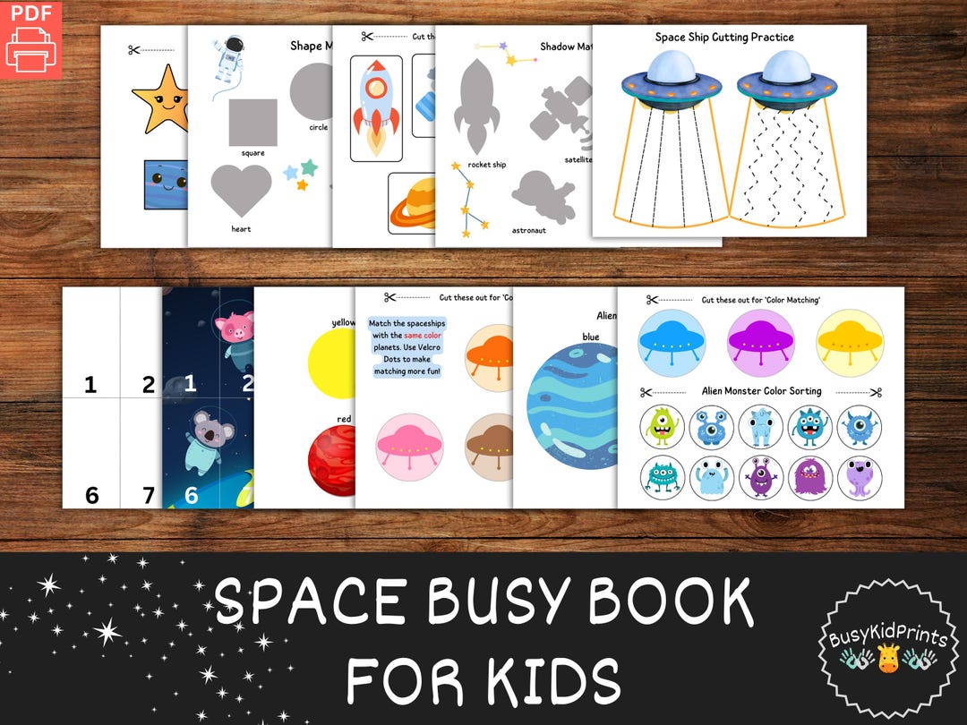 Space Printable Activity Pages for Kids: Color Matching, Cut and Paste ...