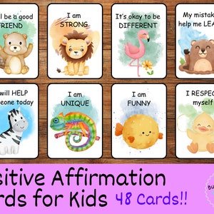 Kids Affirmation Cards, 48 Printable Children's Positivity Cards Animal ...