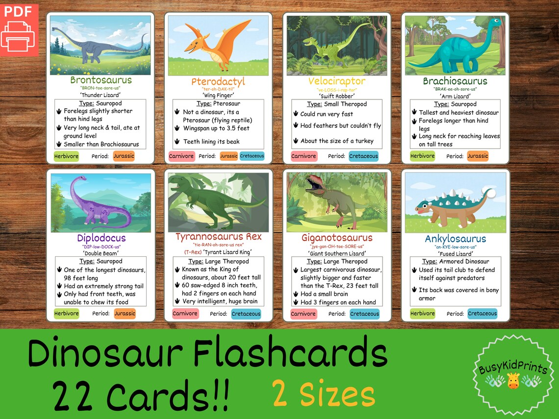 Dino-mite Learning Flashcards, Printable Fun Educational Game for Kids ...