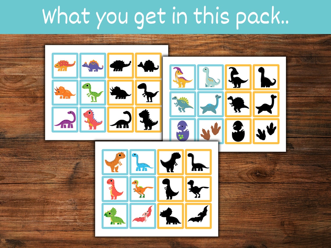 Dinosaur Printable Activity, Shadow Matching Cards, Printable Toddler ...