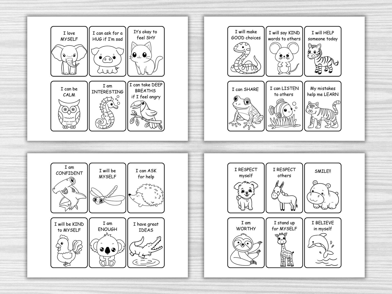 Kids Affirmation Coloring Cards for Kids, 48 Printable Children's ...