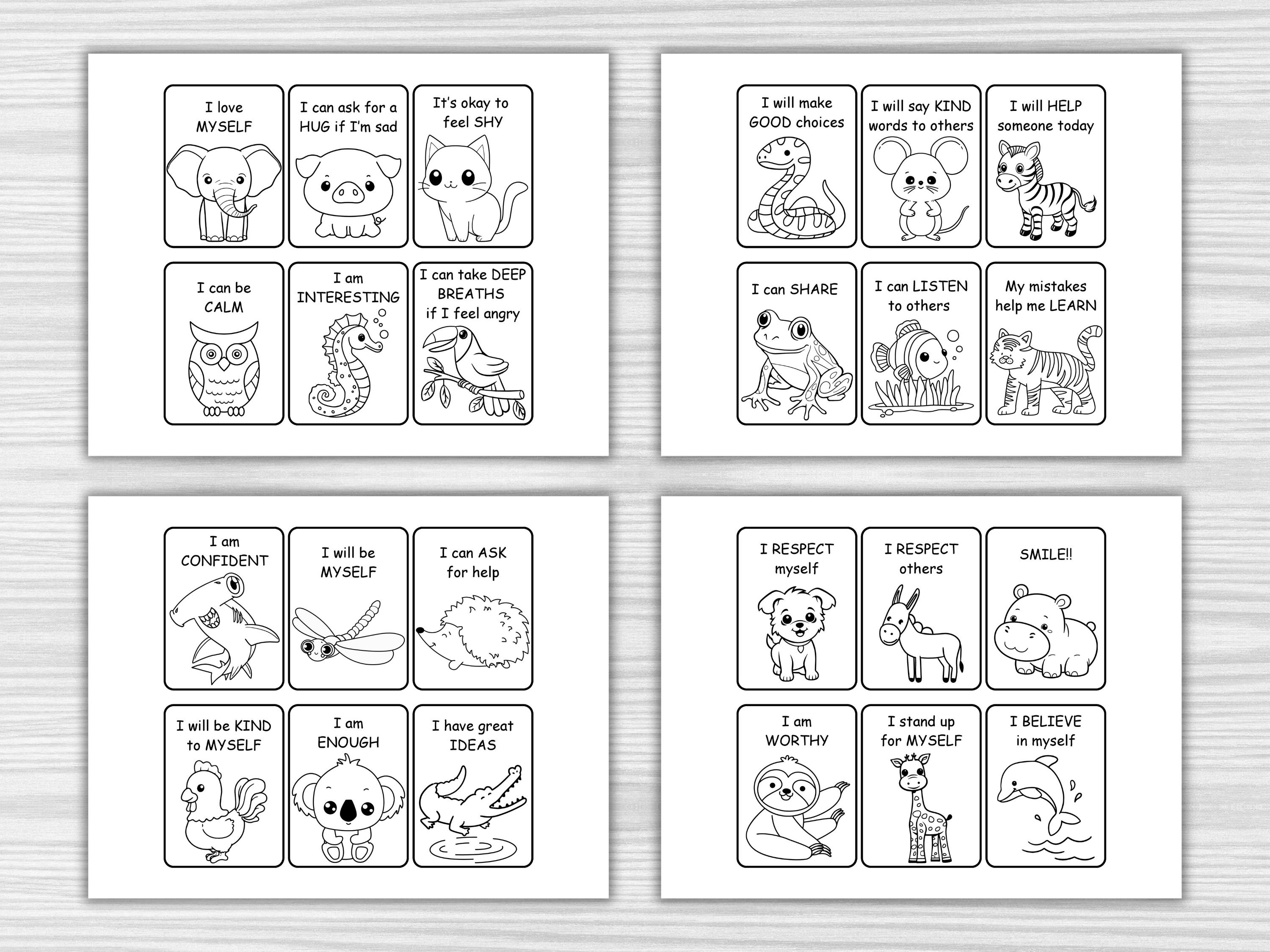 Kids Affirmation Coloring Cards for Kids, 48 Printable Children's ...