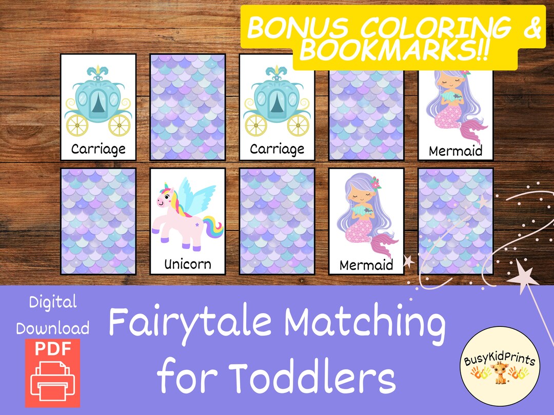 Magical Fairytale Matching Game for Toddlers, BONUS Bookmarks and ...