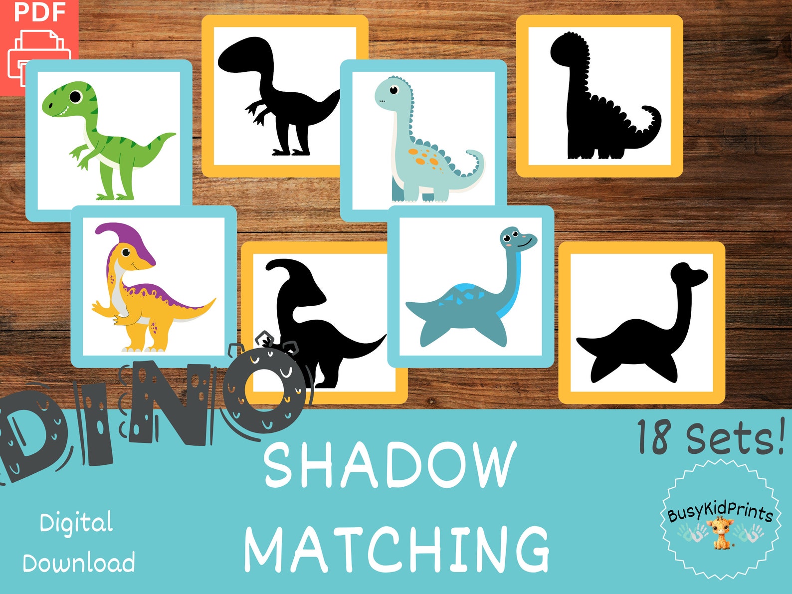 Dinosaur Printable Activity, Shadow Matching Cards, Printable Toddler ...