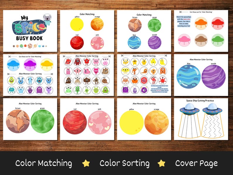 Space Printable Activity Pages for Kids: Color Matching, Cut and Paste ...