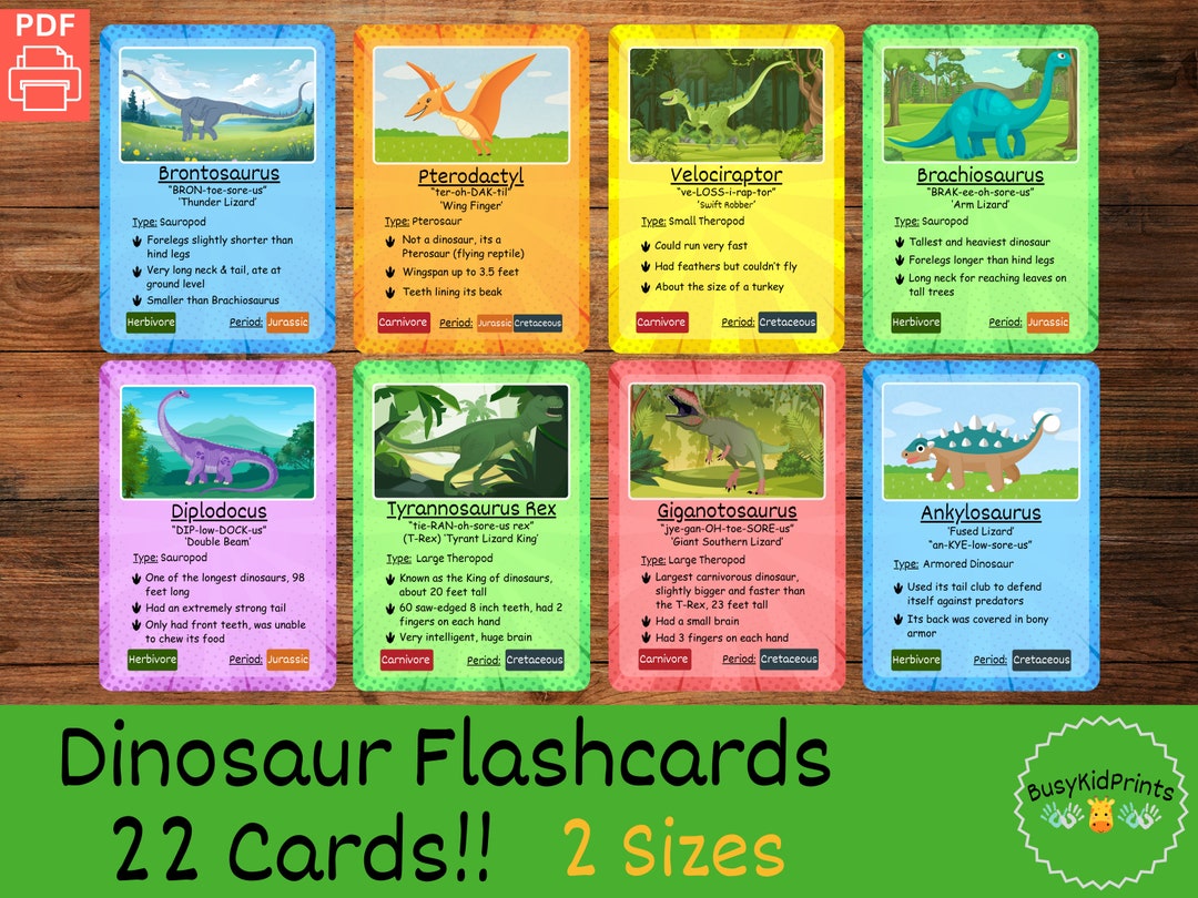 Printable Dinosaur Flashcards for Kids, Dino Flash Cards, Toddler ...