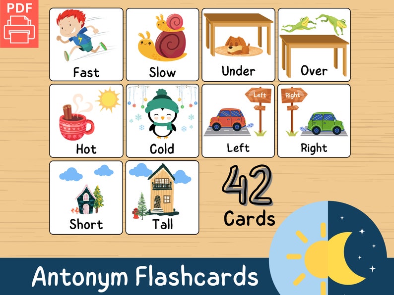 Opposites Flashcards, Antonym Flashcards for Kids. 42 Digital ...