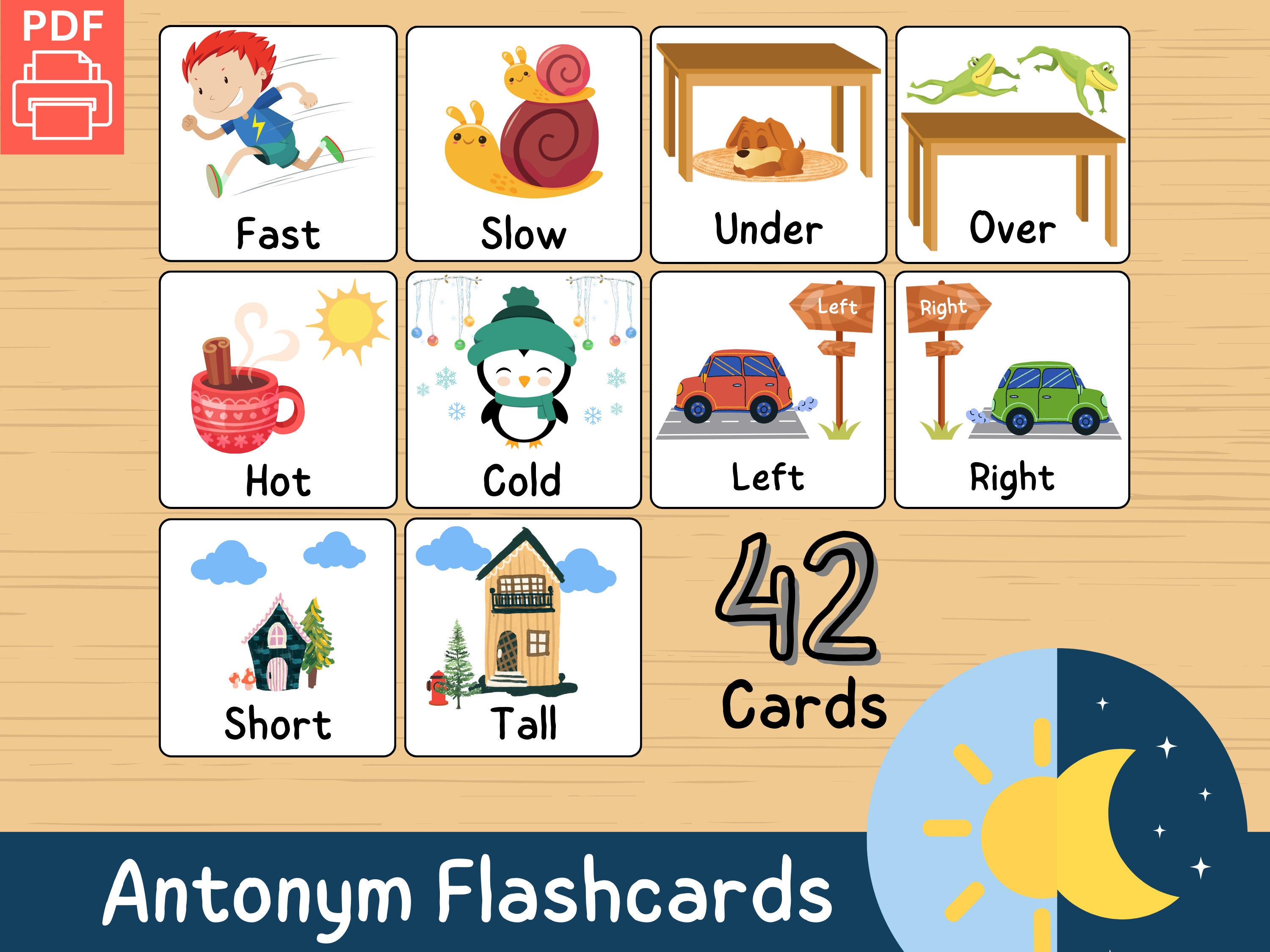 Opposites Flashcards, Antonym Flashcards for Kids. 42 Digital ...