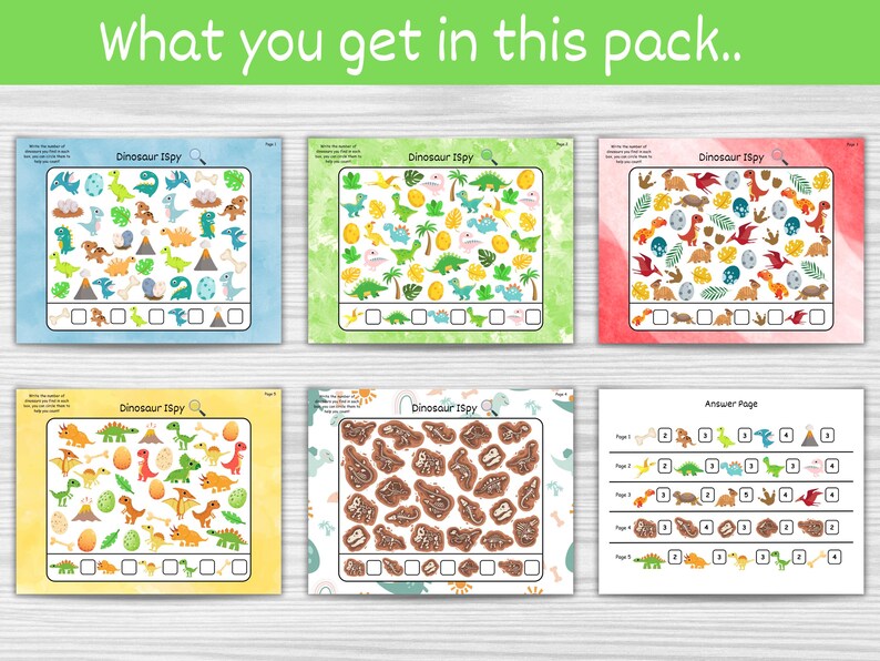 Dinosaur I Spy Activity Pages With Answers, Printable Counting Activity ...