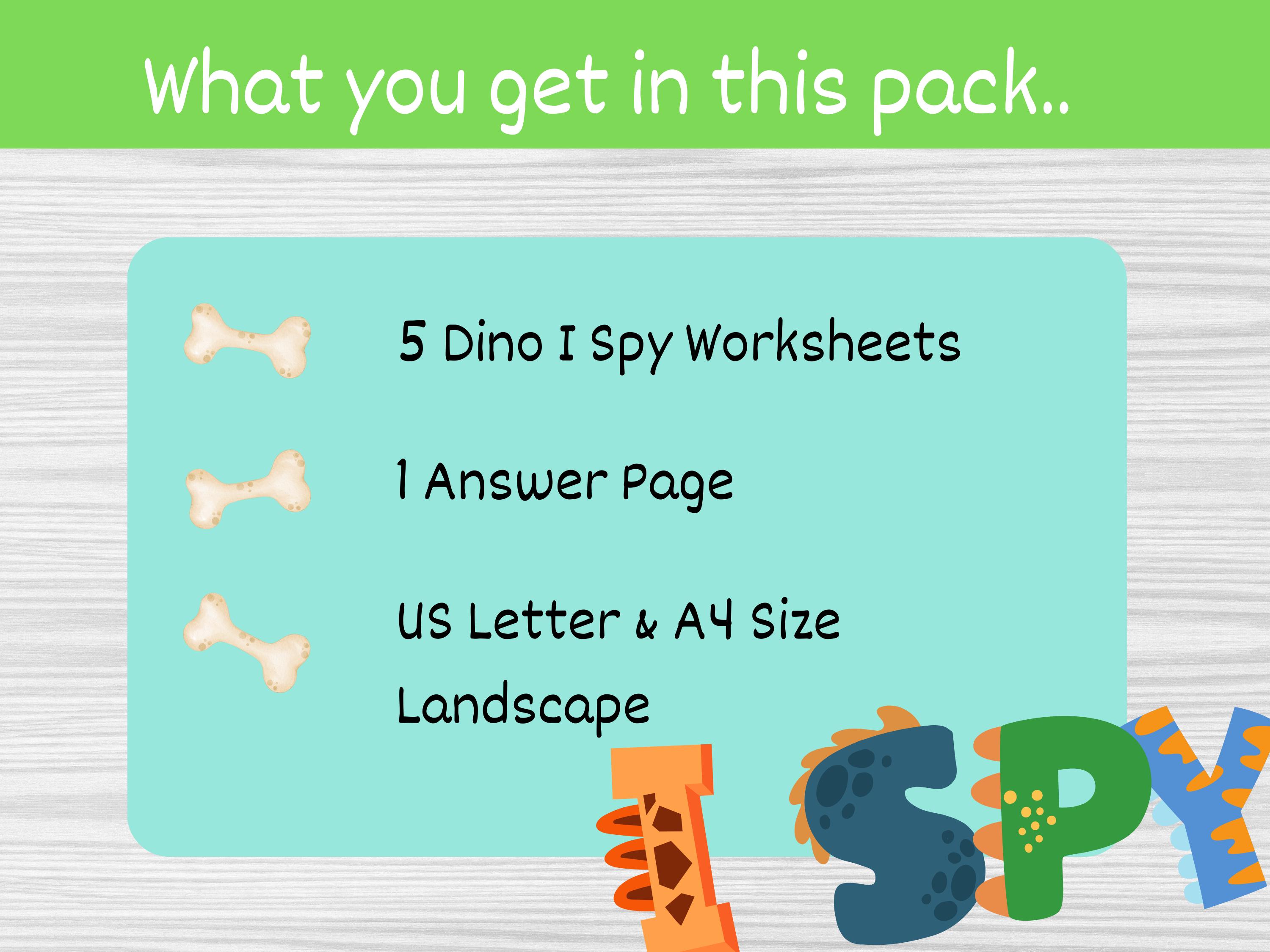 Dinosaur I Spy Activity Pages With Answers, Printable Counting Activity ...