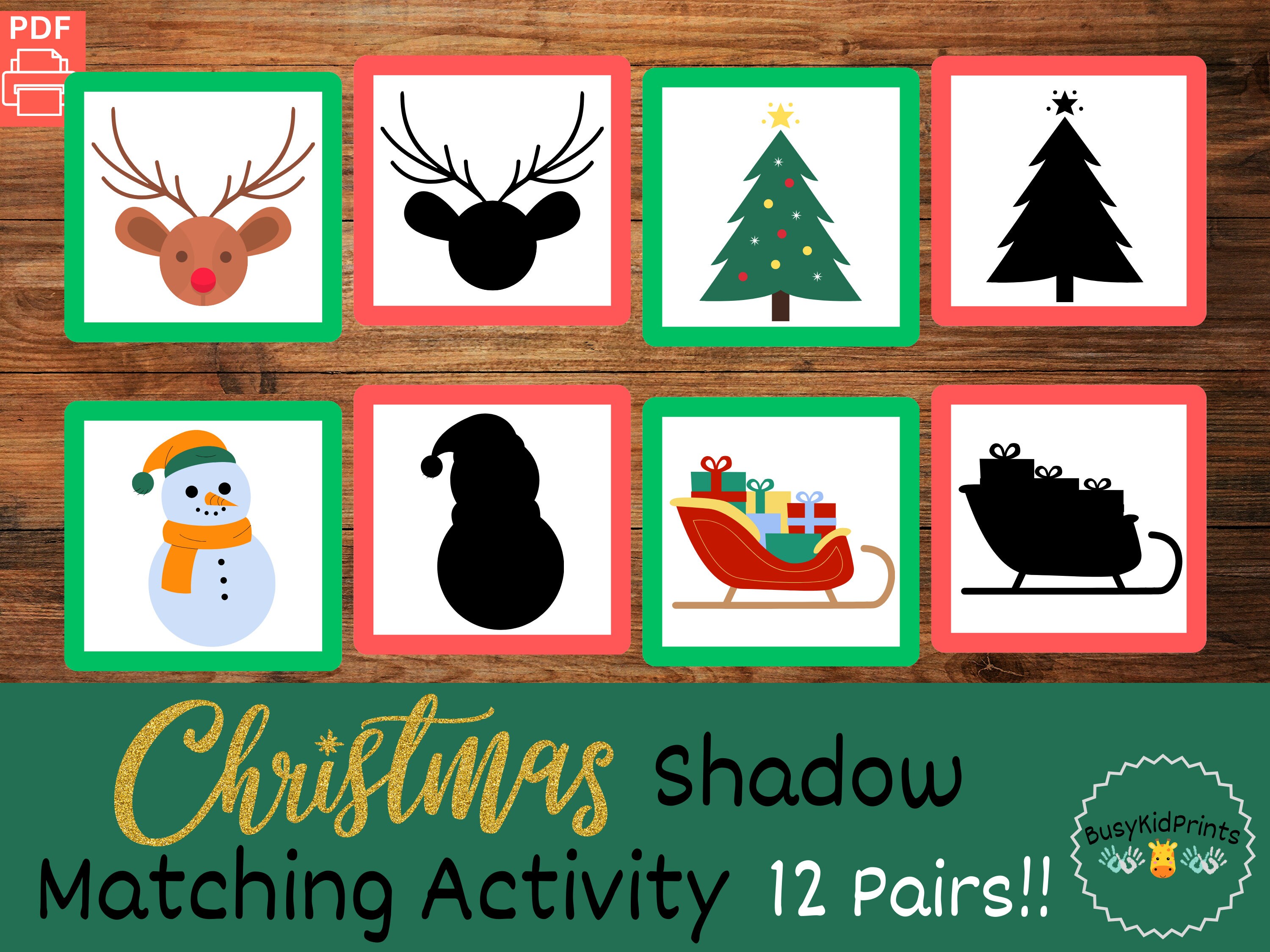 Christmas Game for Toddler Printable Shadow Matching Game, Preschool ...