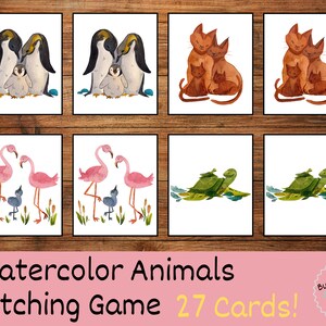 Printable Matching Game for Kids, 54 Animal Theme Memory Cards for ...