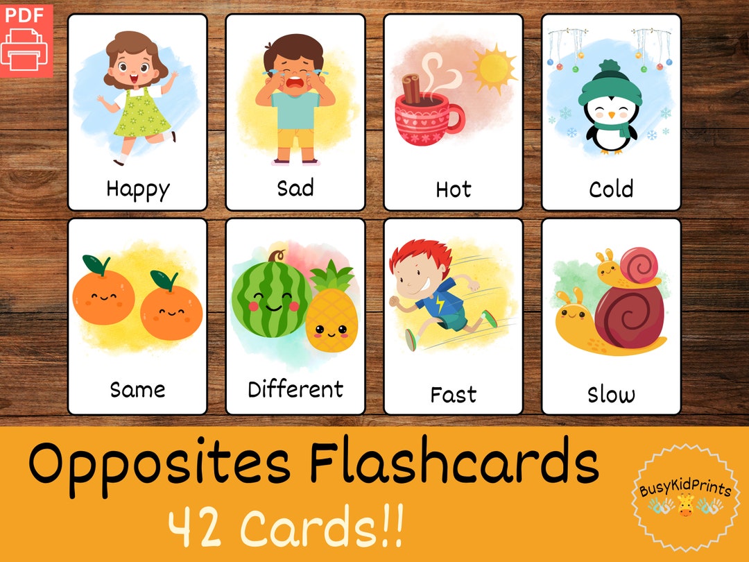 Playful Opposites Flashcards 42 Digital Cards for Kids: Homeschool ...