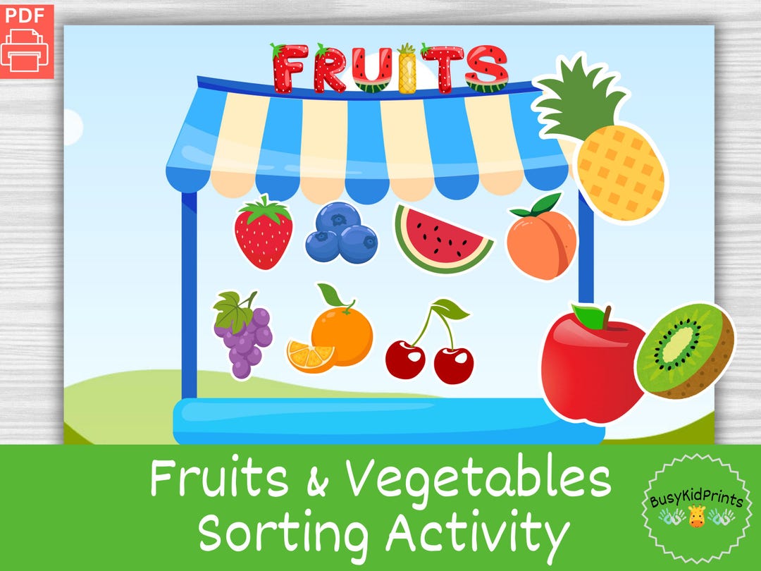Fruit & Vegetable Stand Sorting Activity, Cut and Paste Craft for Kids ...