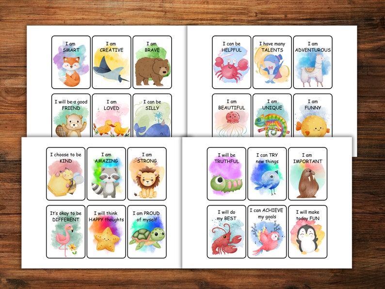 Kids Affirmation Cards, 48 Printable Children's Positivity Cards Animal ...