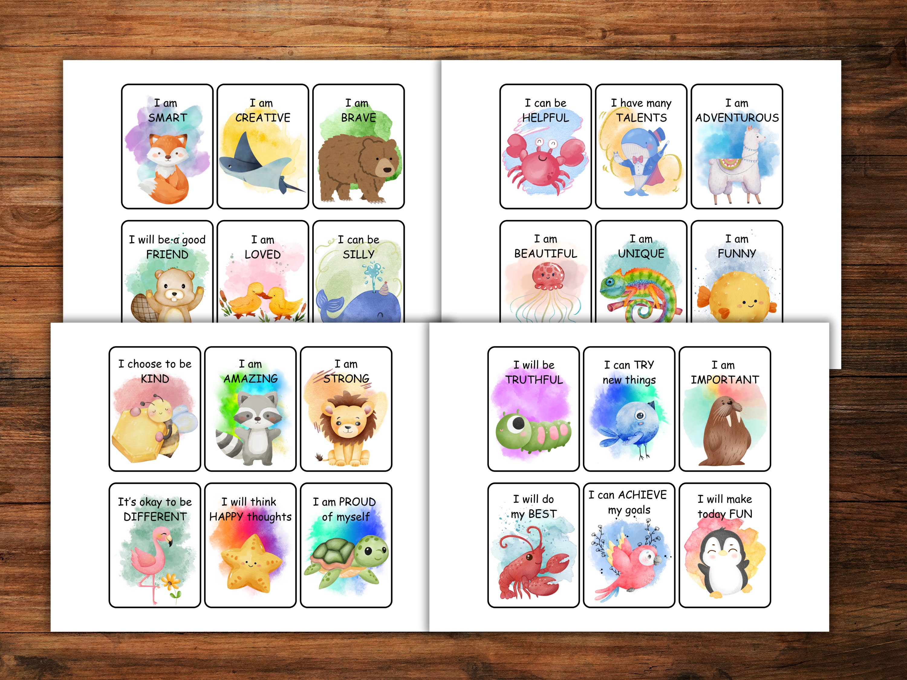 Kids Affirmation Cards, 48 Printable Children's Positivity Cards Animal ...
