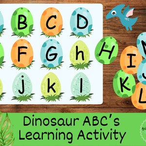 Dinosaur Alphabet Activity for Toddlers, Busy Book Pages, Dino Egg Abc ...