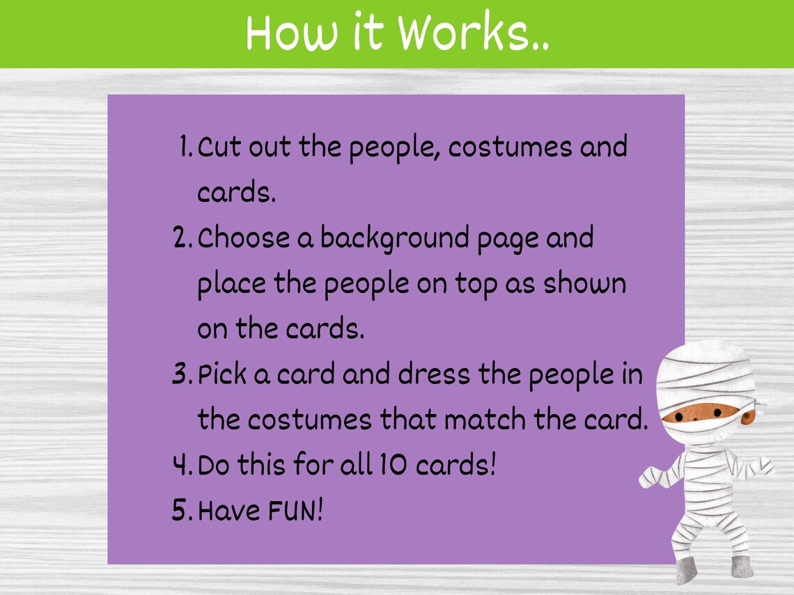 Matching Costumes Halloween Activity for Kids, Fall Activities for ...