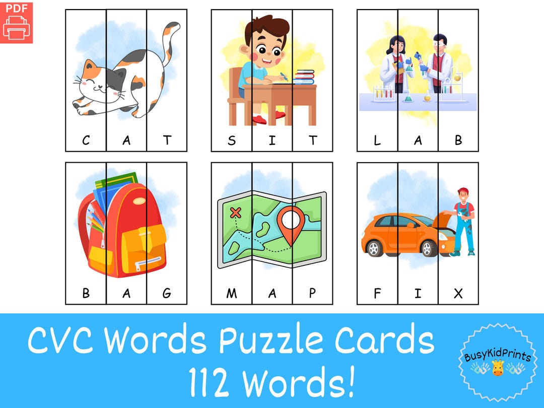 CVC Words Puzzle Cards: Phonics Reading Activity (digital Download) - Etsy
