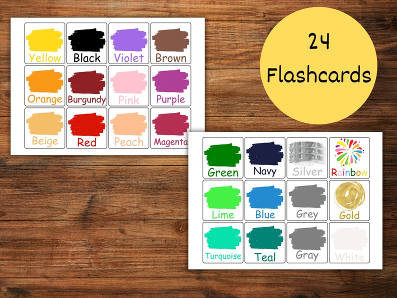 Color Flashcards for Kids: 24 Digital Learning Cards, Homeschool ...