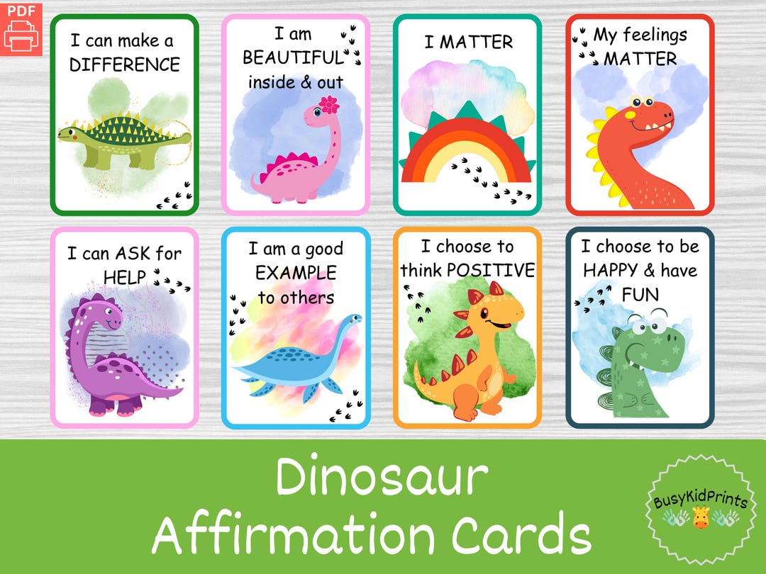 Motivating Printable Cards Dinosaur Theme Positivity Cards for Kids ...