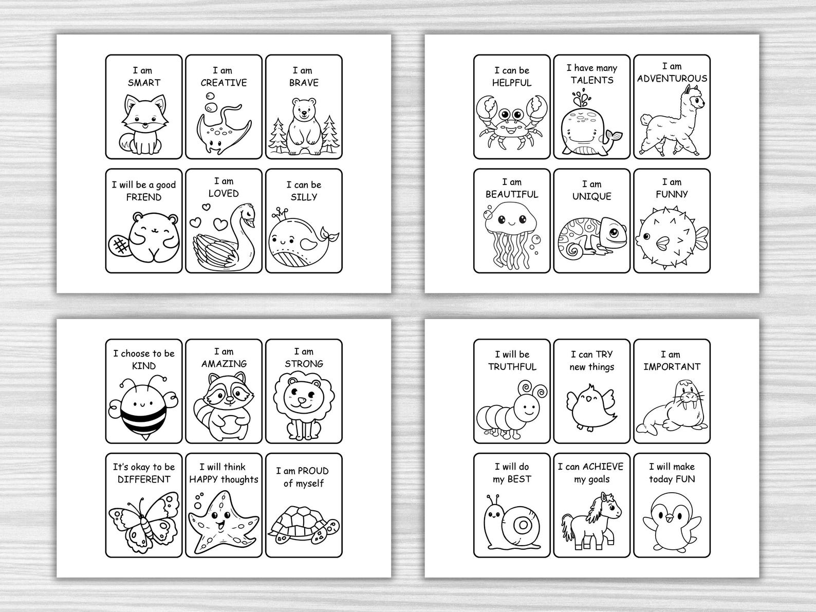 Kids Affirmation Coloring Cards for Kids, 48 Printable Children's ...