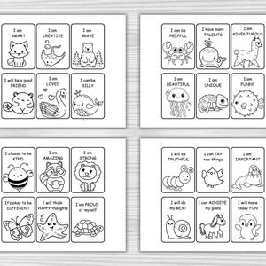 Kids Affirmation Coloring Cards for Kids, 48 Printable Children's ...