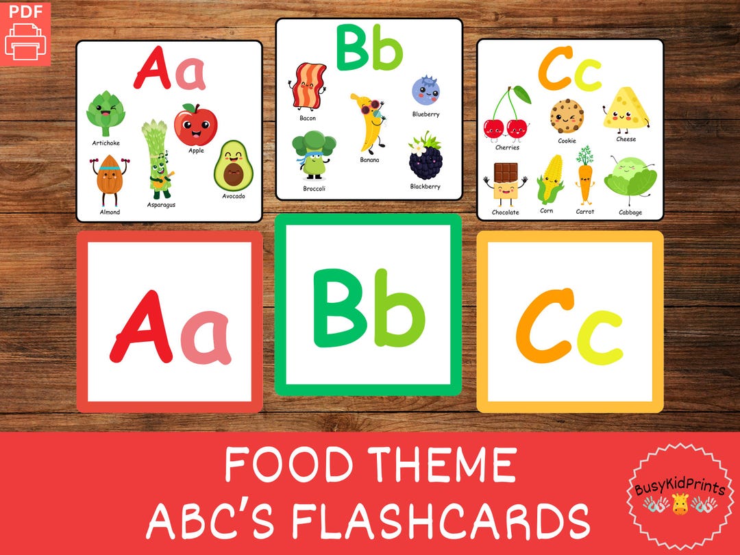 Food Theme Alphabet Flashcards: Homeschool Printable ABC'S Flash Cards ...