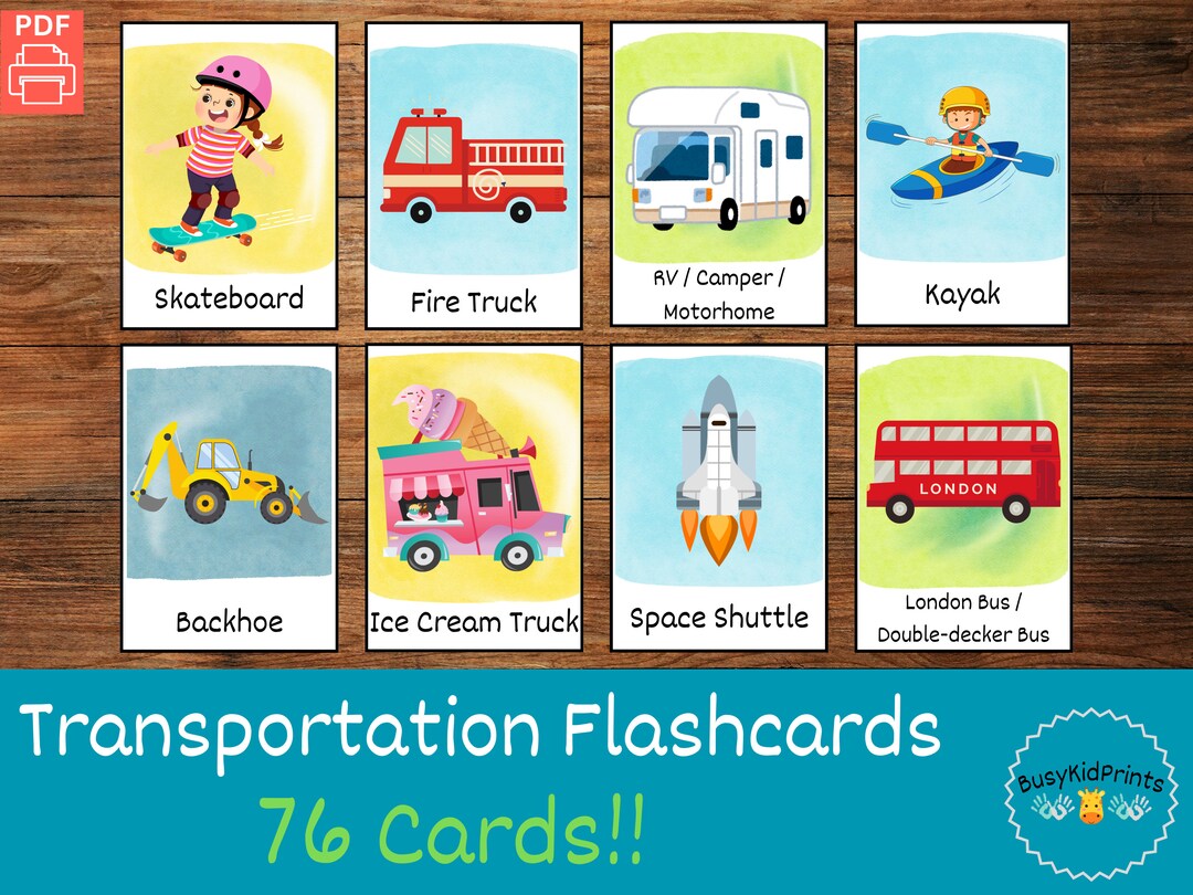 76 Transportation Flashcards for Kids, Learn Types of Transportation ...