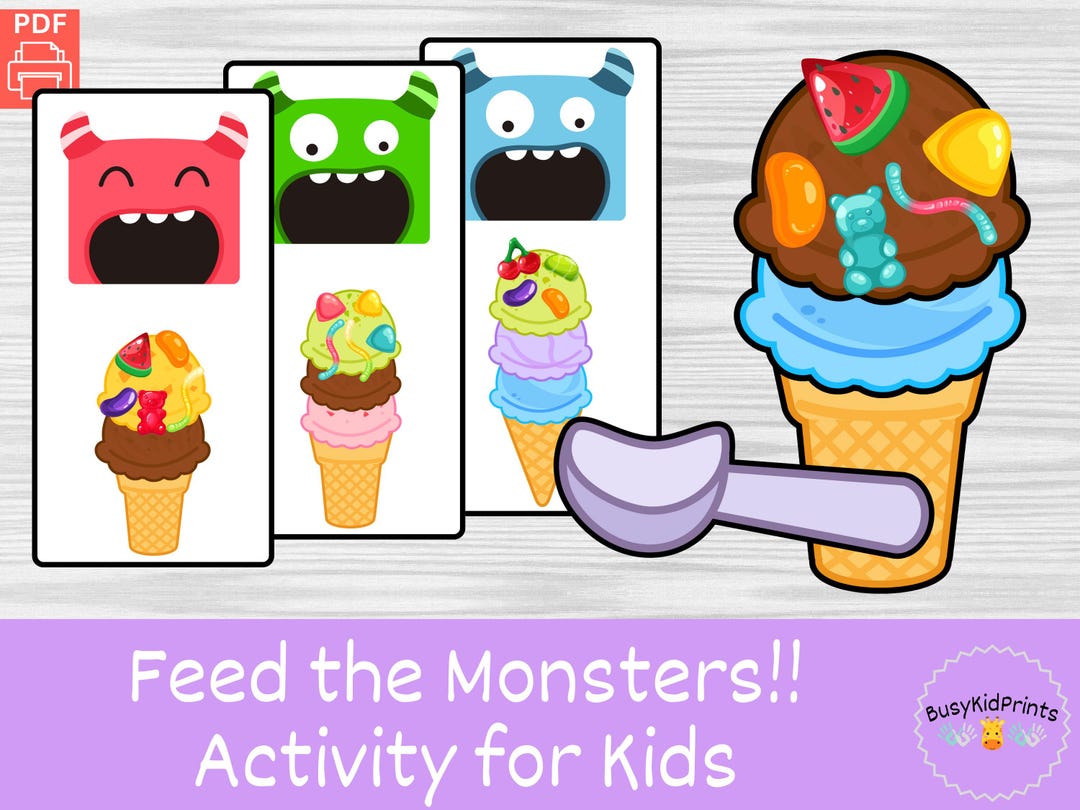 Ice Cream Activity for Toddlers, Feed the Monsters Game for Kids ...