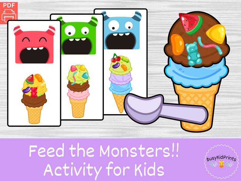 Ice Cream Activity for Toddlers, Feed the Monsters Game for Kids ...