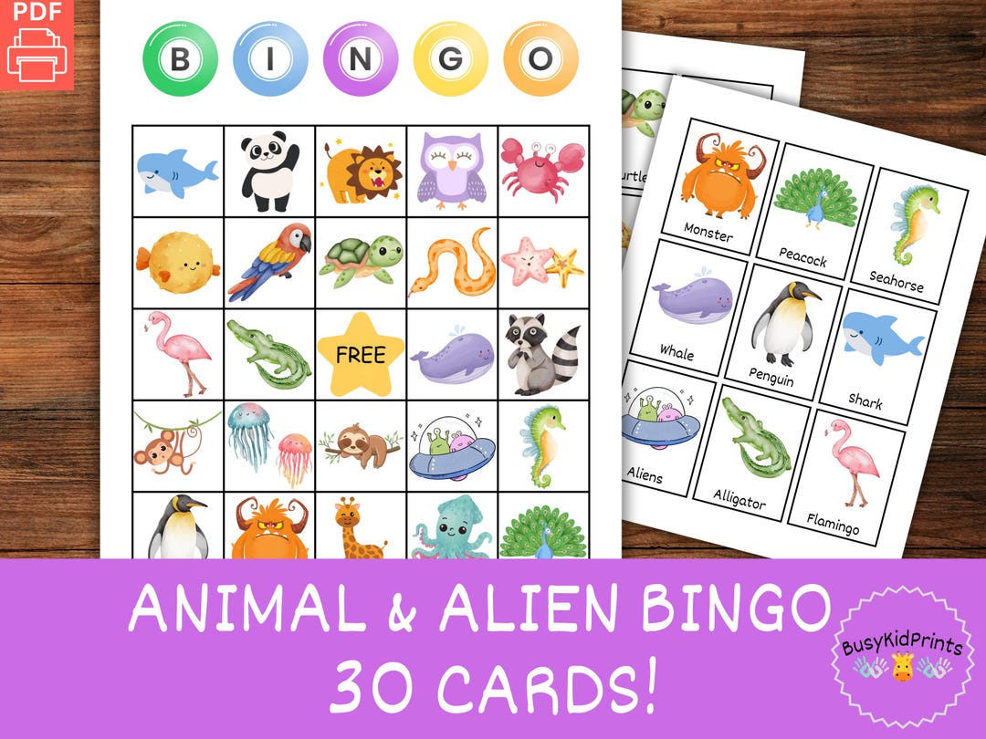 Animal & Alien Silly Bingo Game: 30 Different Printable Cards for Kids ...