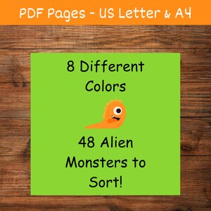 Alien Color Sorting Activity for Kids, Toddler Busy Book, Printable ...