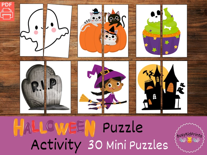 30 Printable Halloween Puzzles for Kids, Printable Toddler Activities ...