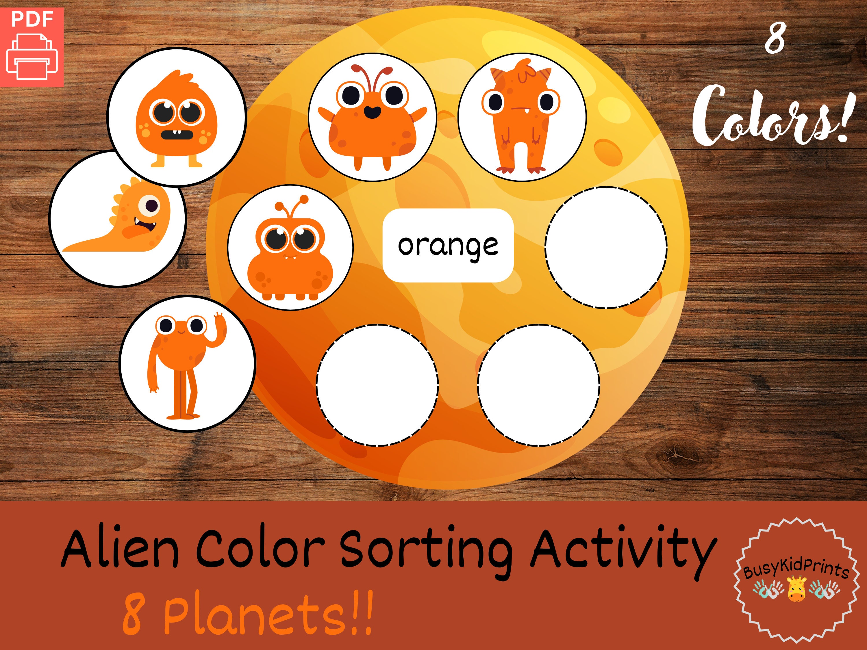 Alien Color Sorting Activity for Kids, Toddler Busy Book, Printable ...