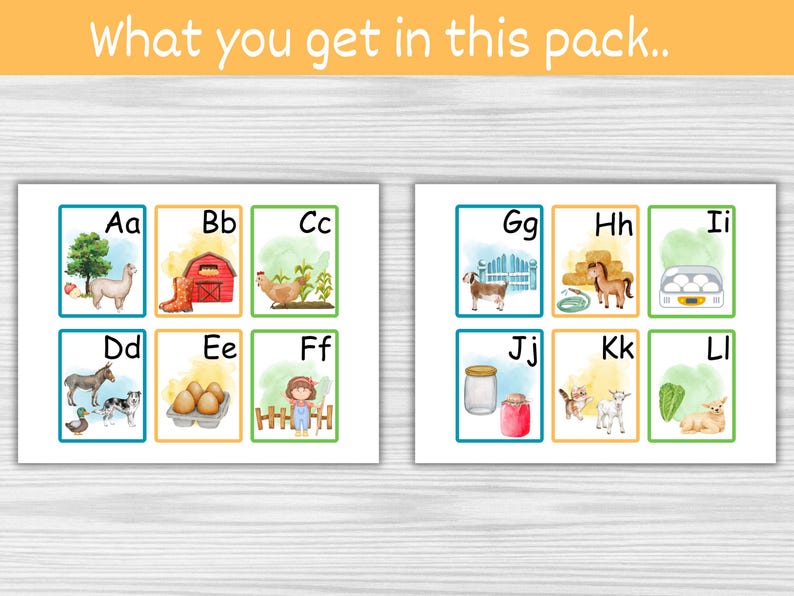 ABC Farm Flashcards, Watercolor Alphabet Flash Cards, 26 Digital Cards ...