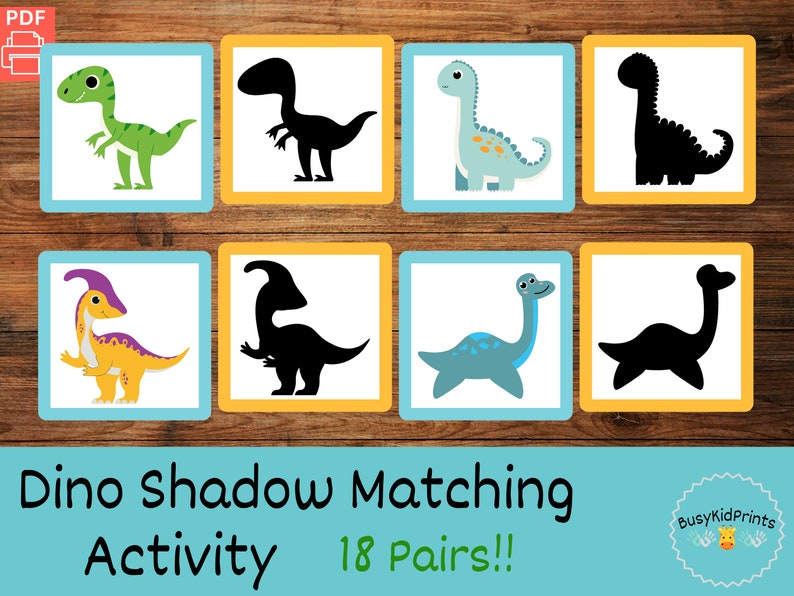 Dinosaur Printable Activity, Shadow Matching Cards, Printable Toddler ...