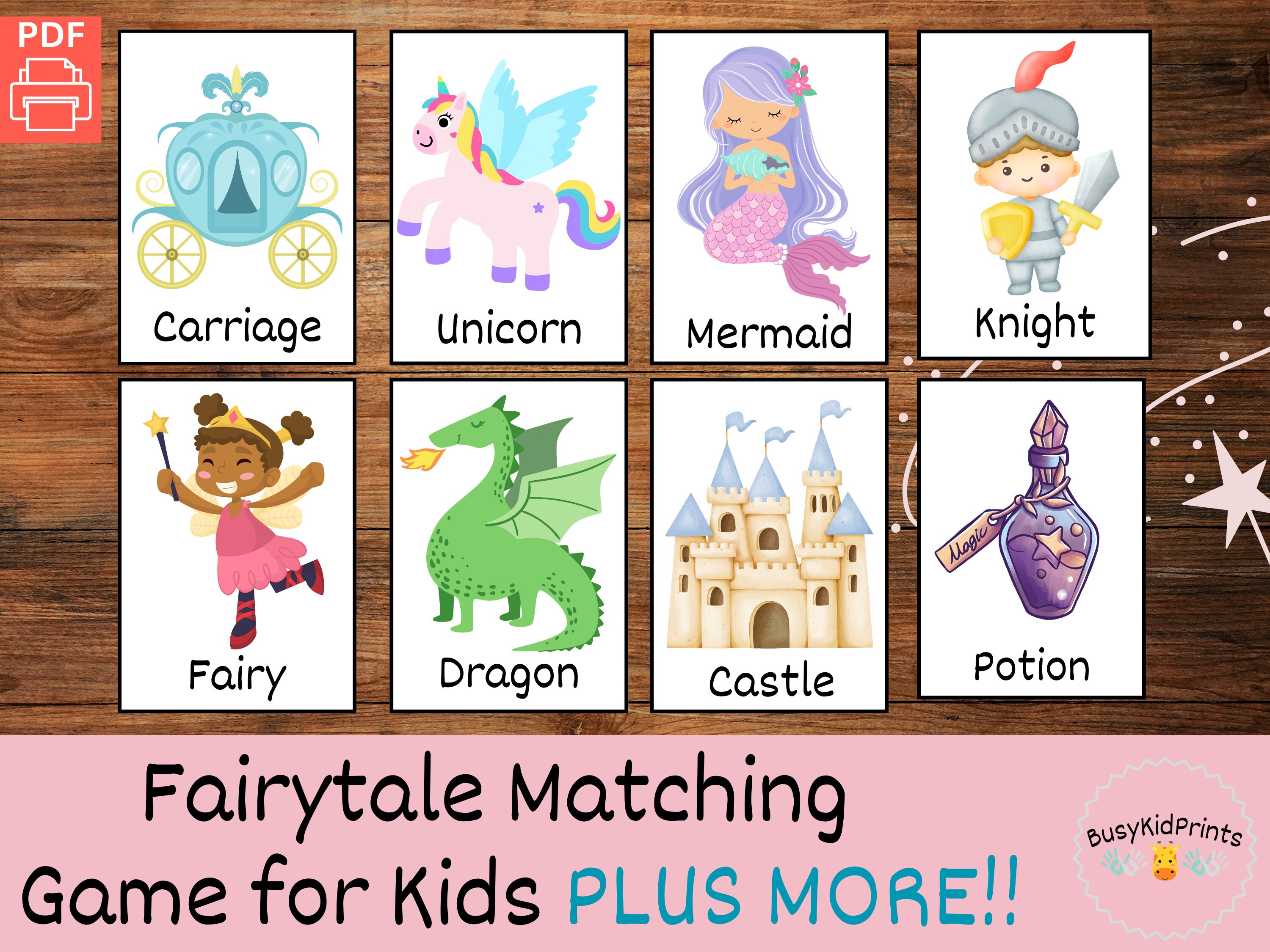 Magical Fairytale Matching Game for Toddlers, BONUS Bookmarks and ...