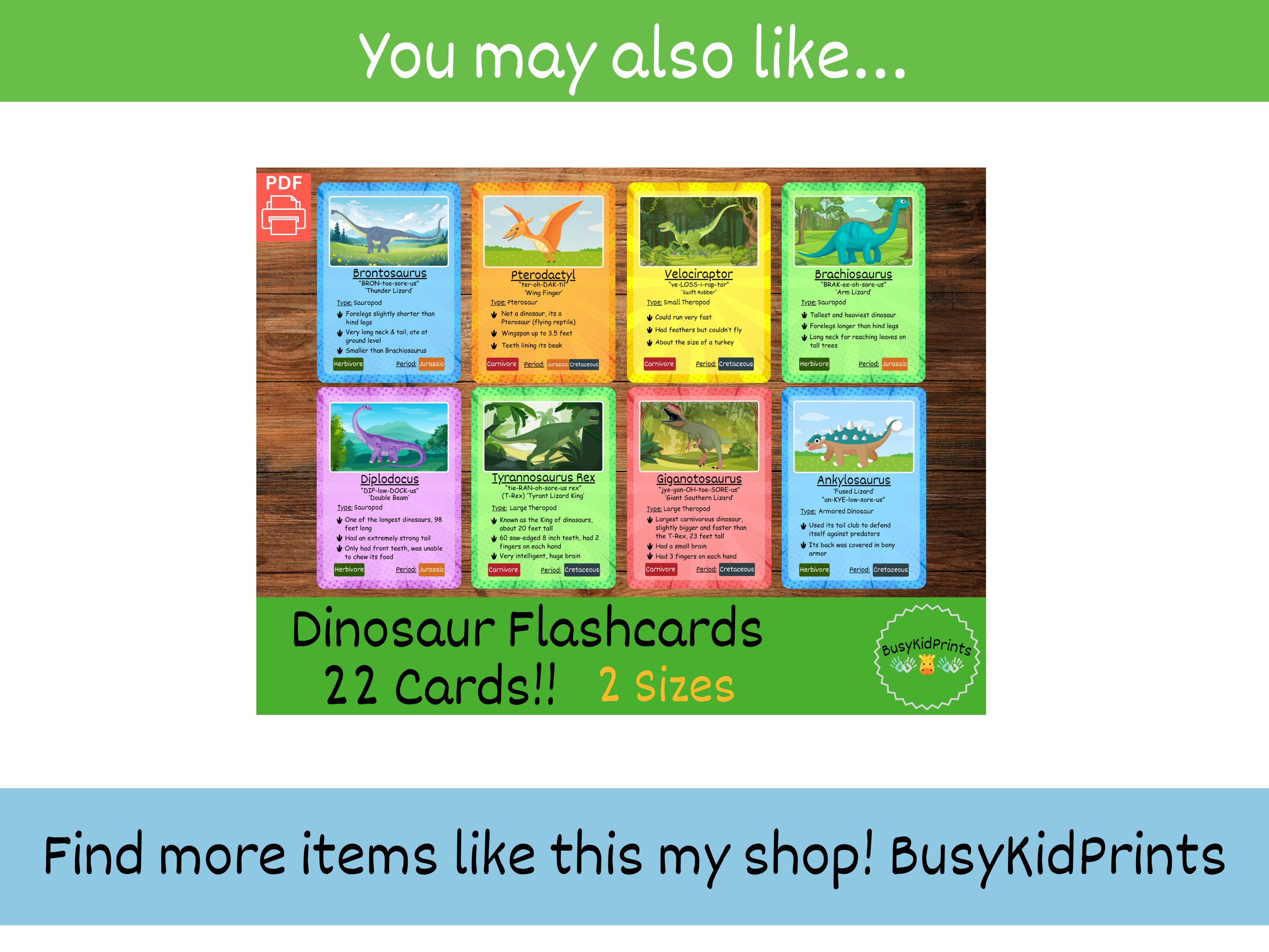 Dino-mite Learning Flashcards, Printable Fun Educational Game for Kids ...