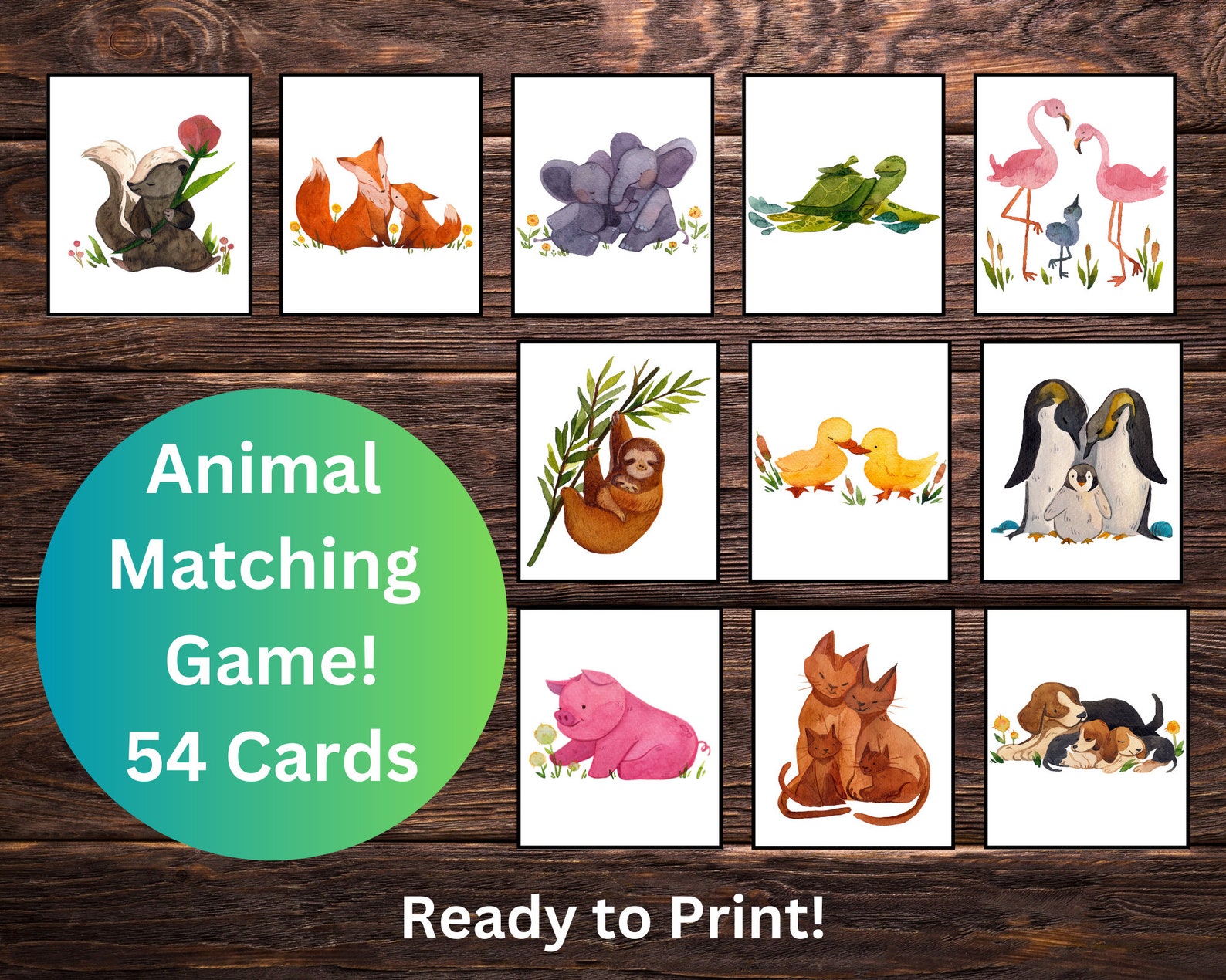 Printable Matching Game for Kids 54 Animal Theme Memory Cards - Etsy