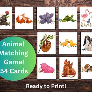 Printable Matching Game for Kids 54 Animal Theme Memory Cards - Etsy