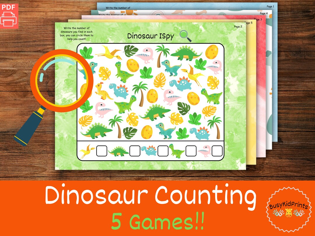 Dinosaur I Spy Activity Pages With Answers, Printable Counting Activity ...