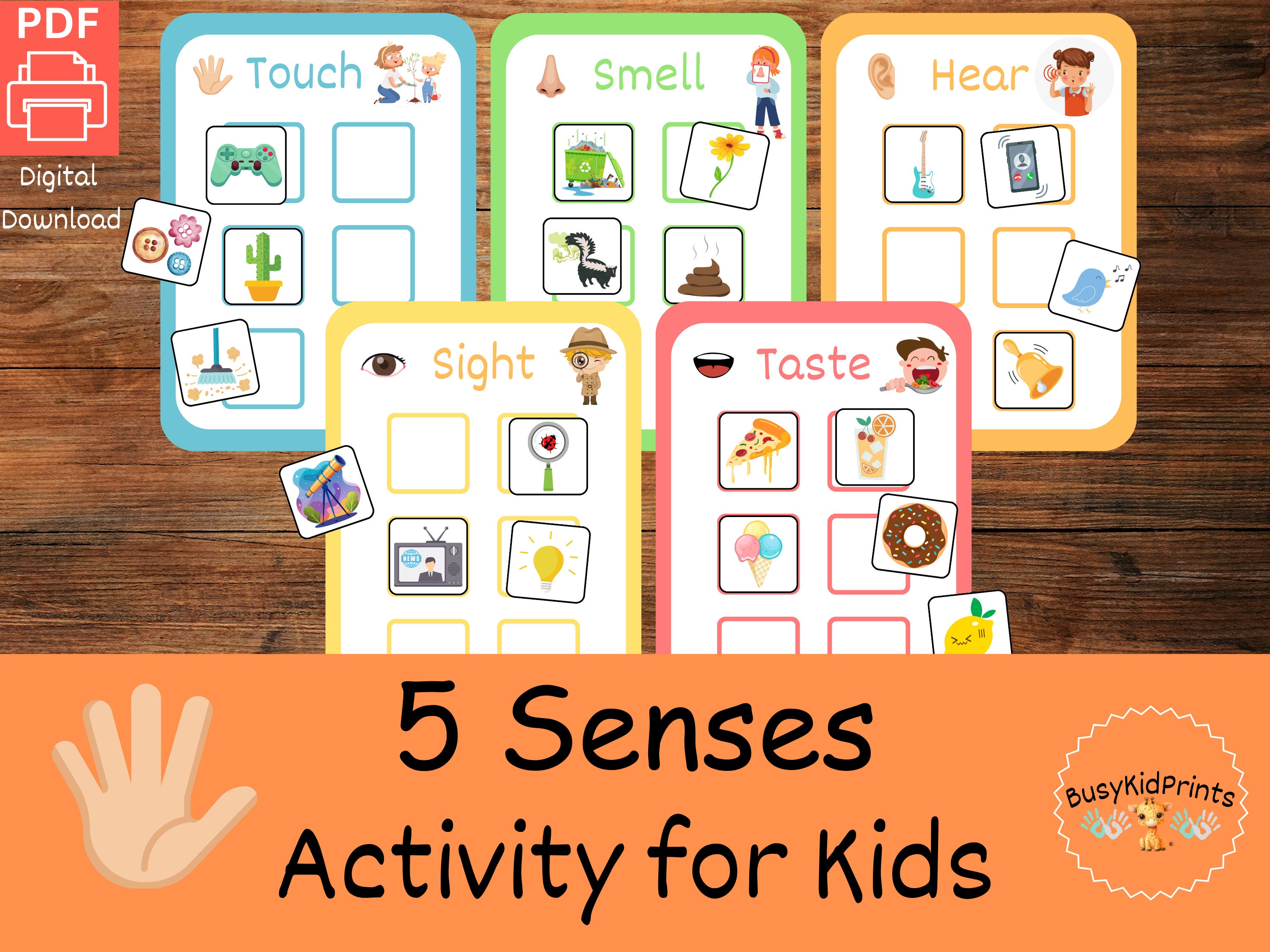 Interactive 5 Senses Sorting Activity, Toddler Busy Book Pages ...