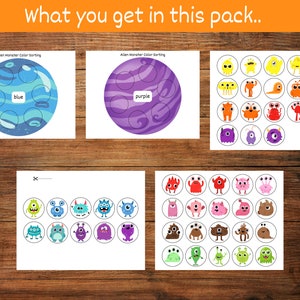 Alien Color Sorting Activity for Kids, Toddler Busy Book, Printable ...
