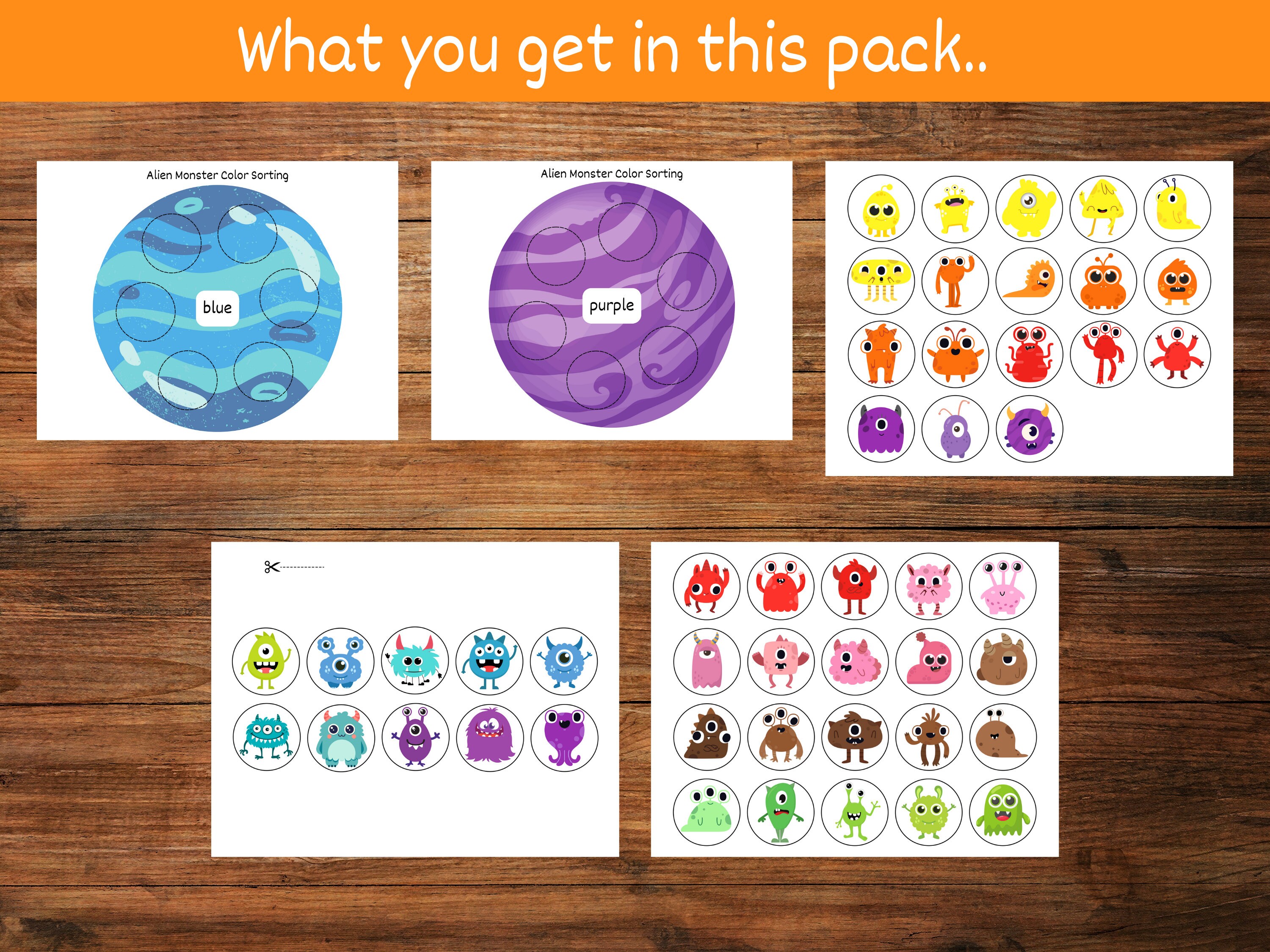 Alien Color Sorting Activity for Kids, Toddler Busy Book, Printable ...