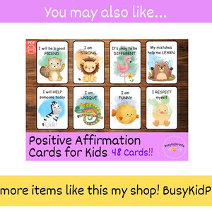 Kids Affirmation Coloring Cards for Kids, 48 Printable Children's ...