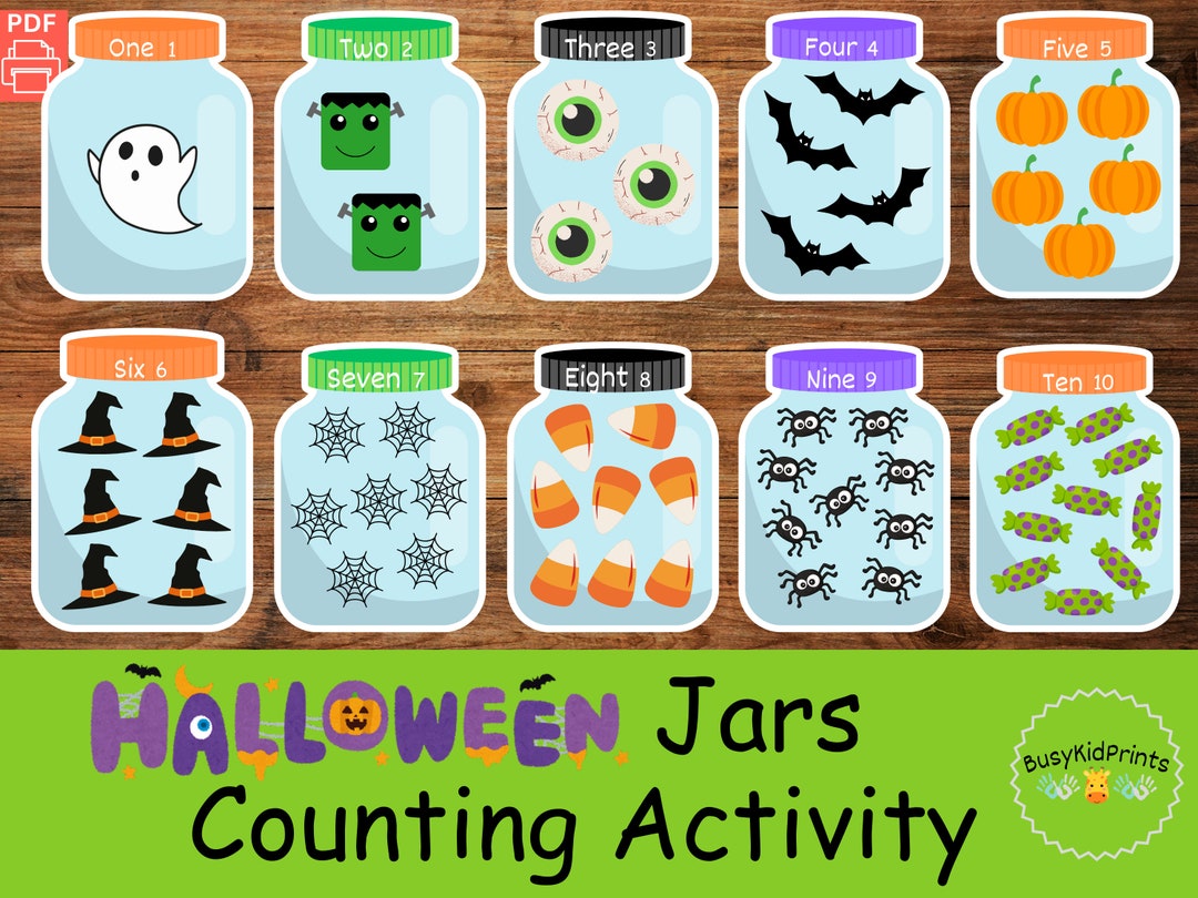 Halloween Counting Activity for Kids, Fall Activity Number Sorting Jars ...