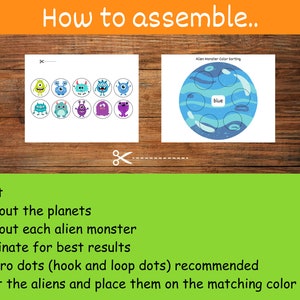 Alien Color Sorting Activity for Kids, Toddler Busy Book, Printable ...