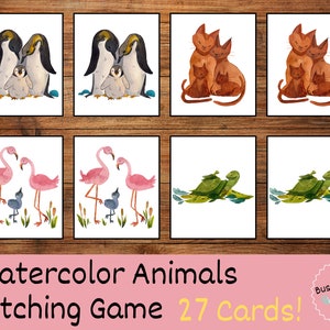 Printable Matching Game for Kids, 54 Animal Theme Memory Cards for ...