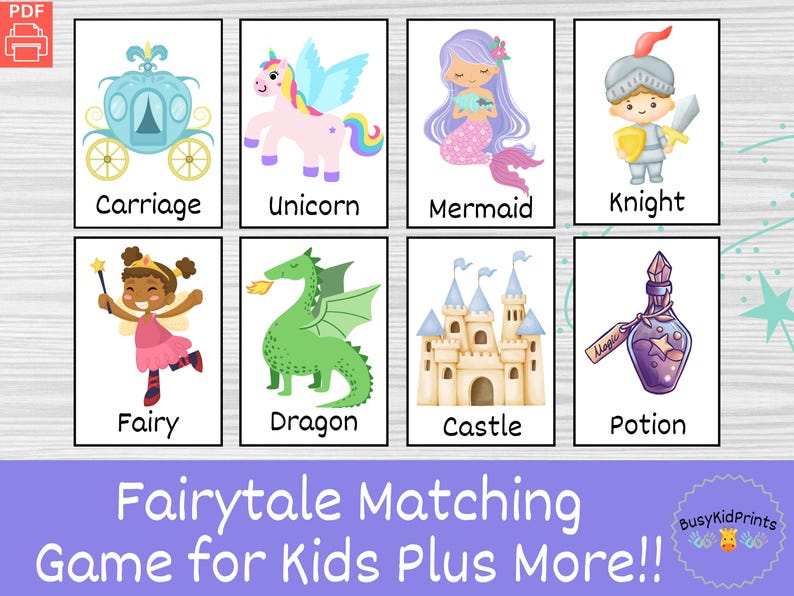 Magical Fairytale Matching Game for Toddlers, BONUS Bookmarks and ...